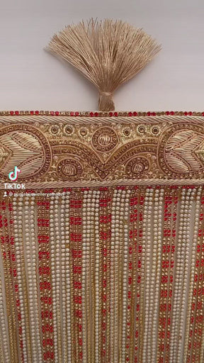 Dabka Work Sehra With Layers Of Red Golden Crystals And Beads – Amazel ...