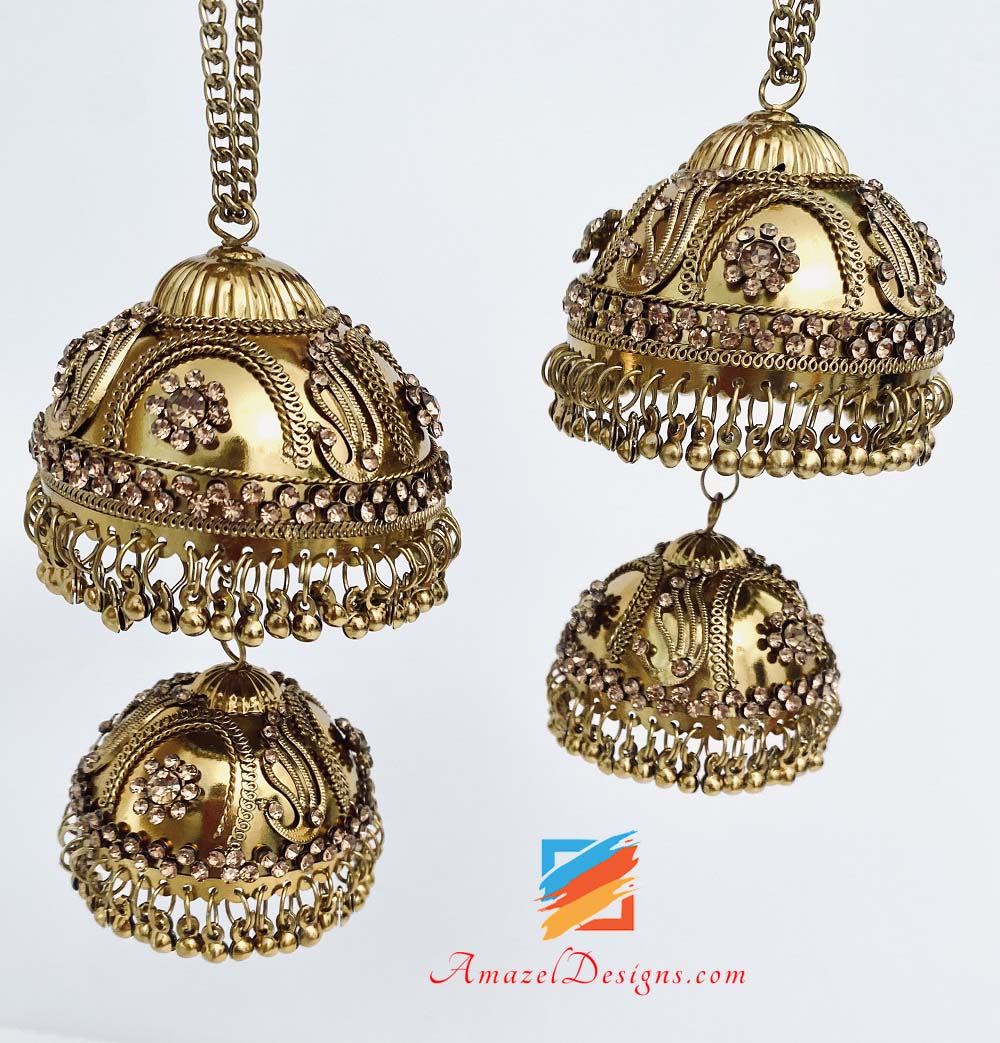 Antique Golden Kaleerey With Stones – Amazel Designs