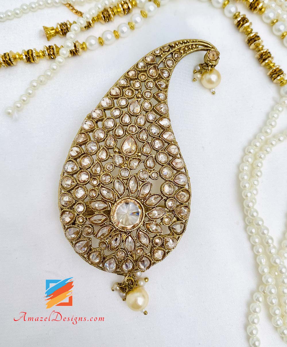 Champagne Polki Kalgi With Hanging Pearl – Amazel Designs