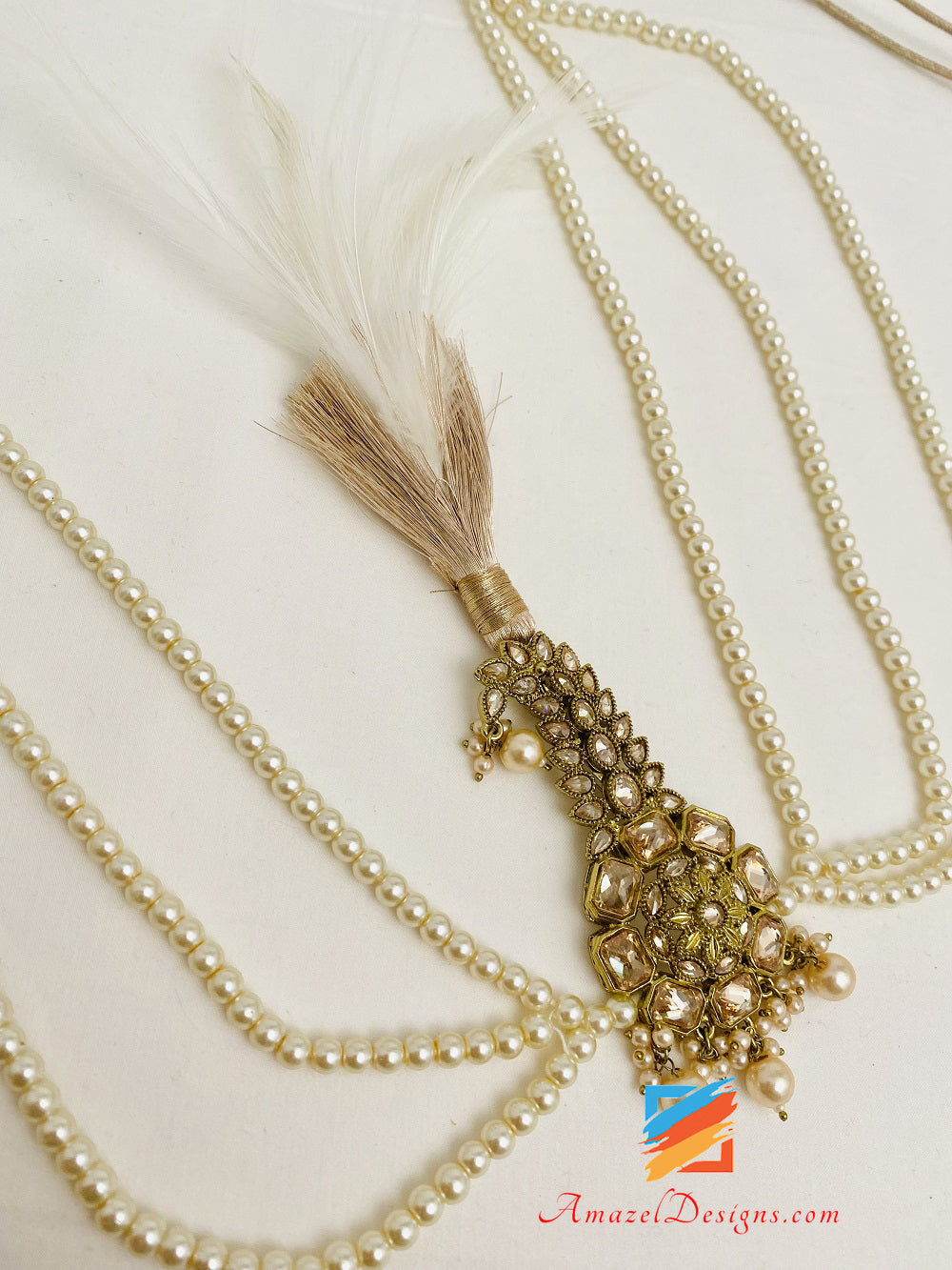 Polki Monalisa White Kalgi Pearl Layers – Amazel Designs