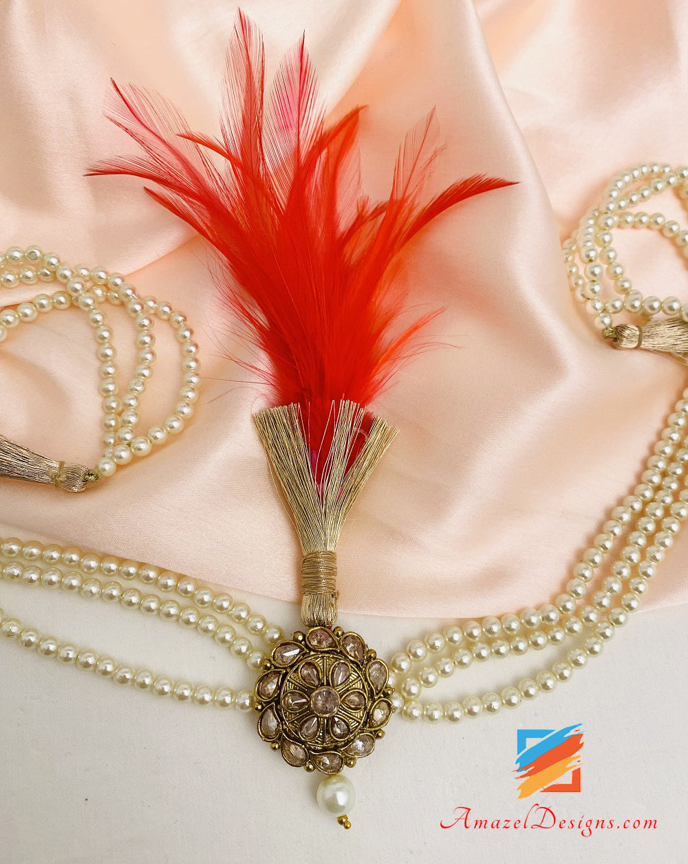 Polki Red Pearl Kalgi – Amazel Designs