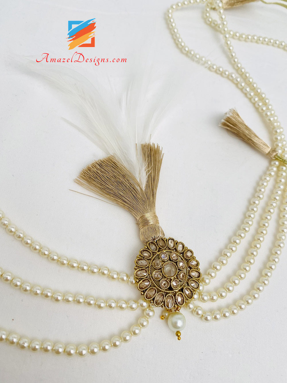 Polki White Golden Pearl Kalgi – Amazel Designs