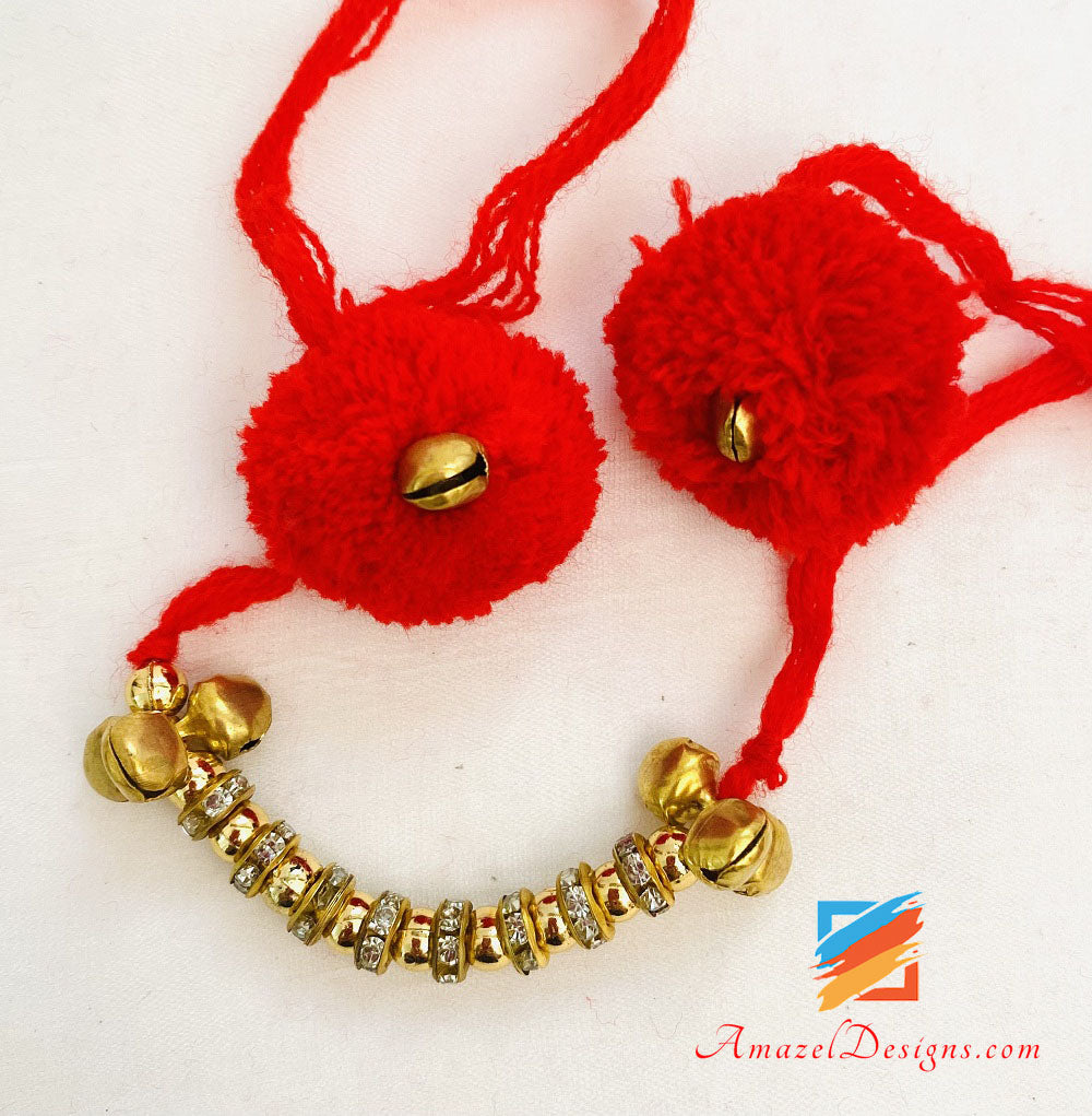 Red Ganna With Golden Ghungroo and Stone – Amazel Designs