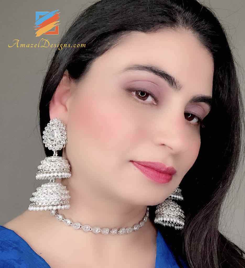 Elegant Silver Polki Single Line Choker/Necklace – Amazel Designs