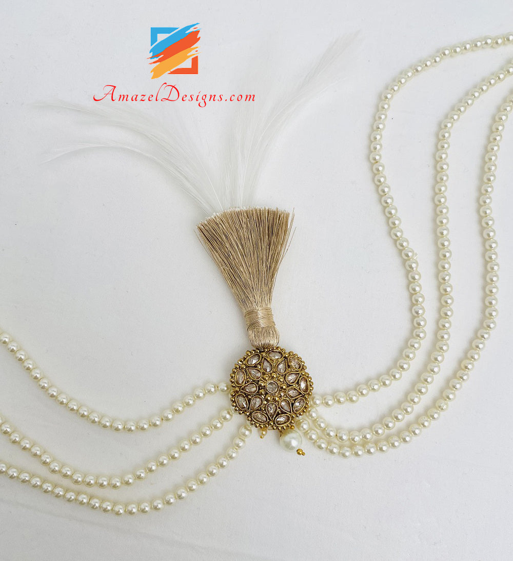 White Golden Polki Kalgi – Amazel Designs